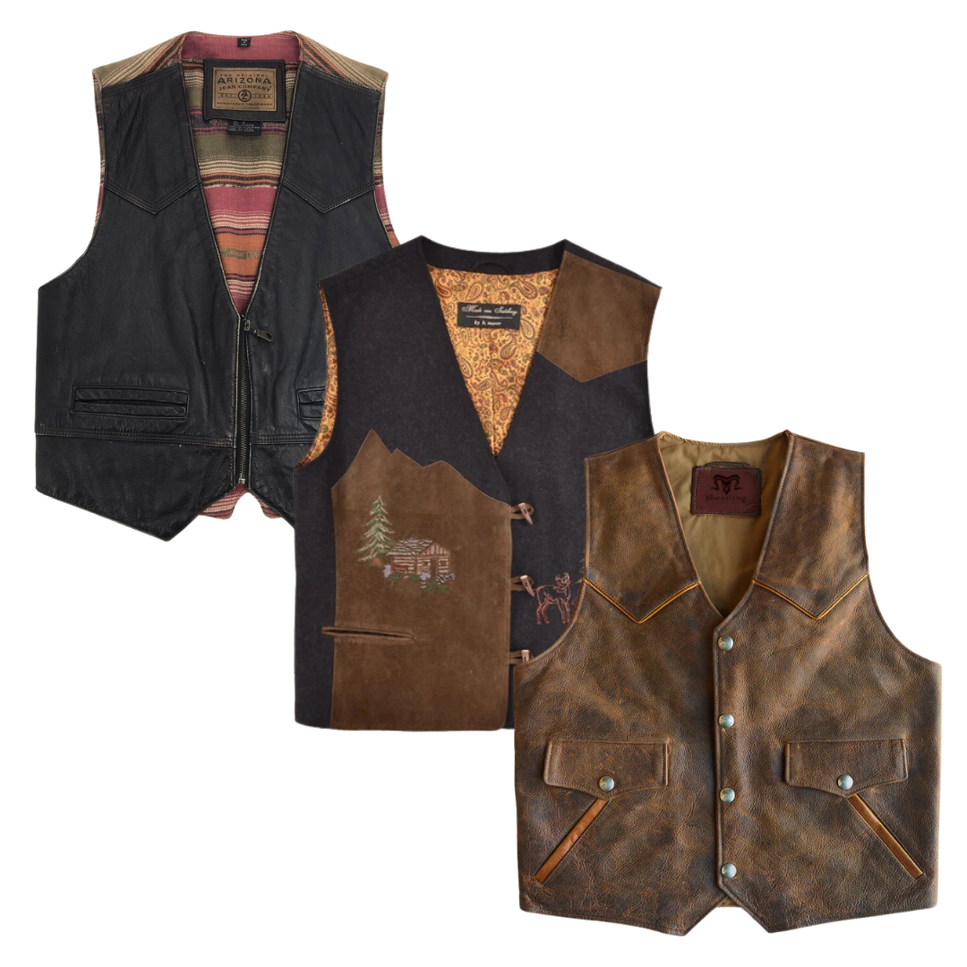 Austrian Leather Wood Button Vests | Vintage Wholesale Supply